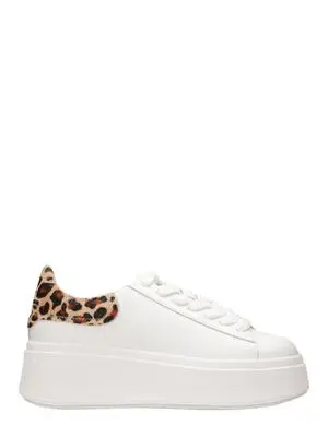 Ash Round Toe Platform Sneakers With Leopard Detail - White