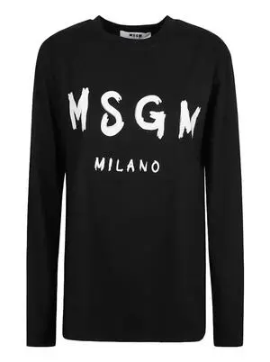 MSGM Logo Printed Long Sleeve T-shirt - Black