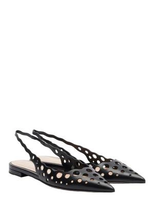 GIANVITO ROSSI Cutout Leather Slingback Flats - Black