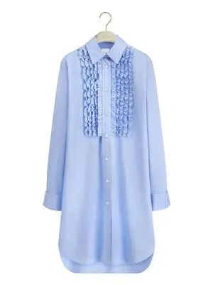 Dior Long Blouse With Ruffled Plastron - Blue