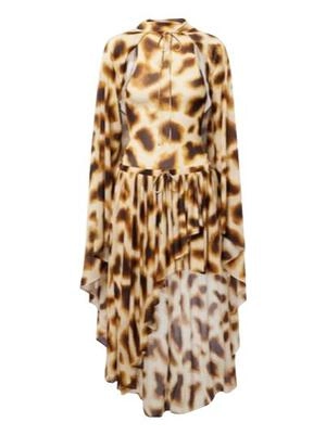 Christopher Esber Asymmetric Cape Mini Dress With Giraffe Print - Brown