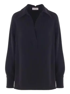 Alberto Biani Long Sleeve Crepe Blouse - Black