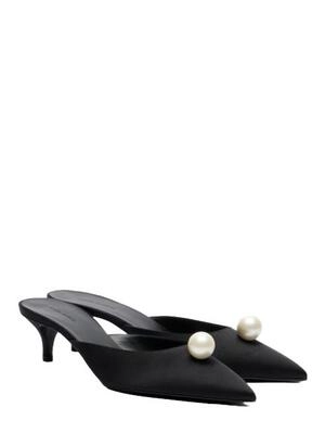 Magda Butrym Faux Pearl Satin Mules - Black