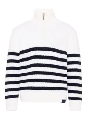 Paul & Shark Striped High-neck Quarter-zip Sweater - White