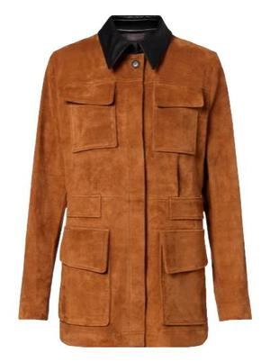 Stouls Leon Suede Jacket With Color-block Collar - Brown