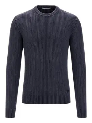 Guess Ribbed Knit Sweater With Logo Detail - Black