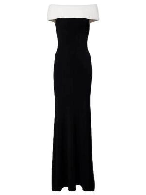 Roland Mouret Off-shoulder Gown With Contrasting Sash - Black
