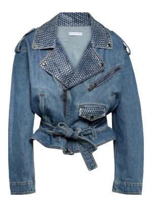 AREA Crystal-embellished Denim Jacket - Blue