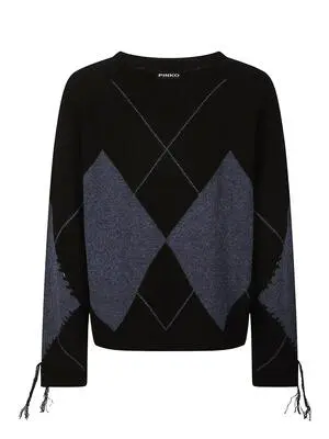 Pinko Berna Argyle Diamond Pattern Round Neck Sweater - Black