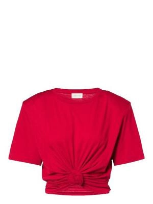 Magda Butrym Cropped Cotton-blend Jersey T-shirt With Knot Detail - Red