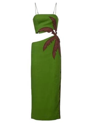 Farm Rio Palm Tree Linen-blend Midi Dress - Green