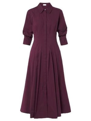 Simkhai Simkhai Jazz Pleated Cotton Poplin Midi Shirt Dress Red