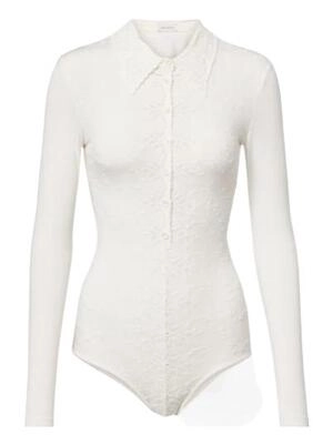 Magda Butrym Embroidered Cotton-blend Bodysuit - White