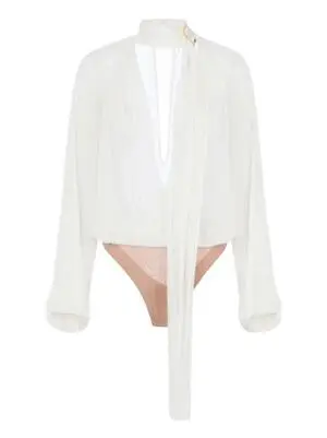 Elisabetta Franchi Bodysuit With Sash In Crepon Fabric - Ivory