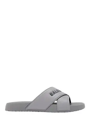 Balenciaga Logo-embossed Crossover Strap Slippers - Grey