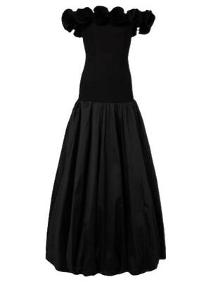 ROTATE BY BIRGER CHRISTENSEN Floral-appliqué Off-shoulder Crêpe Maxi Dress - Black