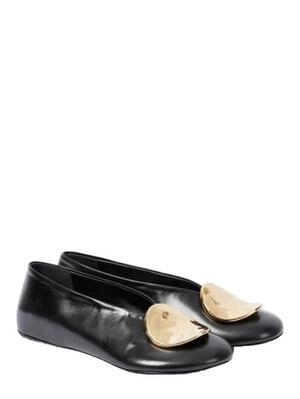 JIL SANDER Leather Ballet Flats With Gold Tone Hardware - Black