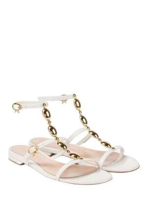 GIANVITO ROSSI Flat Thong Sandals With Gold Tone Embellishments - Nude