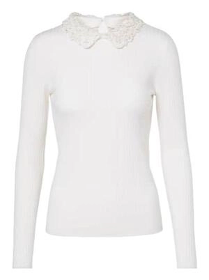 Carolina Herrera Embellished Ribbed-knit Wool Top - White