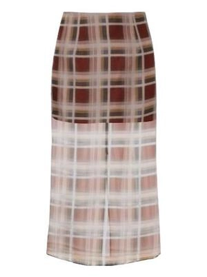 FRAME Check Silk Midi Skirt - Brown