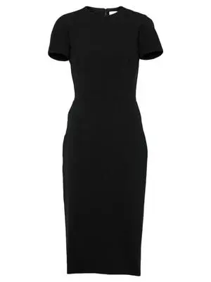 Victoria Beckham Fitted Crepe Midi Dress With Short Sleeves - Black