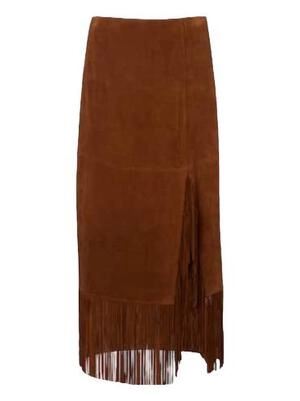 Polo Ralph Lauren Fringed Suede Midi Skirt - Brown