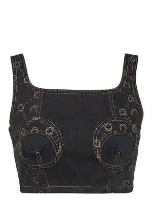 MARINE SERRE Embroidered Denim Vest - Black