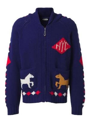 BODE Diamond Corral Wool Zip-up Cardigan - Blue