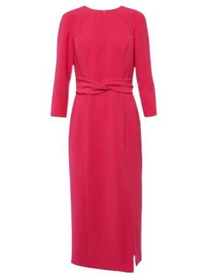 Carolina Herrera Crepe Midi Dress With Twisted Waist And Front Slit - Red