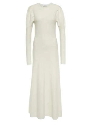 Gabriela Hearst Round Neck Midi Dress With Pleated Skirt - White