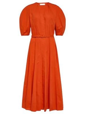 Gabriela Hearst Caden Puff Sleeve Midi Dress - Red