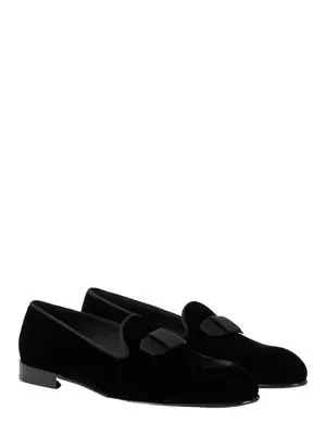 Brioni Velvet Loafers With Bow Detailing - Black