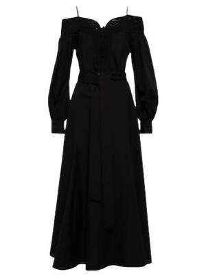 Gabriela Hearst Elias Lace-trimmed Cotton Off-shoulder Midi Dress - Black