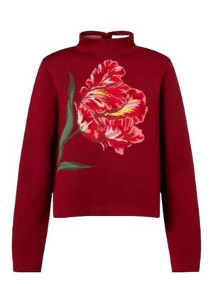Carolina Herrera Floral Jacquard High Neck Sweater - Red