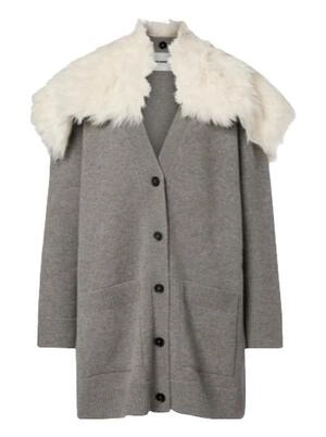 JIL SANDER Wool, Cotton, And Cashmere-blend Cardigan With Detachable Alpaca Collar - Gray