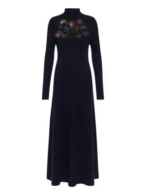 Gabriela Hearst Embellished Cashmere Ribbed Knit Midi Dress - Black