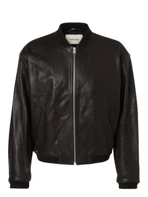 FRAME Zip-front Leather Bomber Jacket - Black