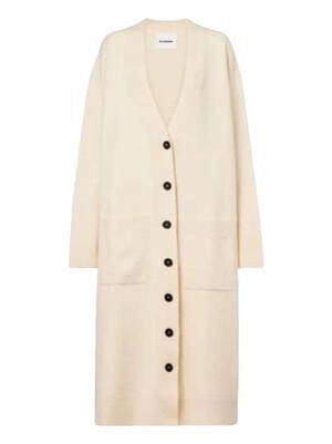 JIL SANDER Long Wool Cardigan With Contrast Buttons And Patch Pockets - Nude