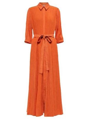 Gabriela Hearst Andy Pleated Cotton And Silk Shirt Midi Dress - Orange