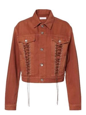 Rabanne Cropped Denim Jacket With Lace-up Detail - Brown