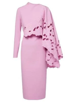 Oscar De La Renta Cape-detail Wool-blend Midi Dress - Pink