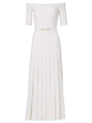 Gabriela Hearst Off-the-shoulder Short-sleeved Dress With Detachable Belt - White