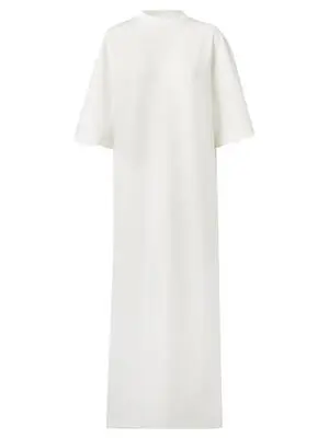 Wardrobe.NYC Round Neck Short Sleeve Maxi Dress With Slit - White