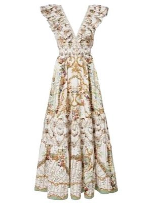 Camilla Floral Ruffled Cotton Maxi Dress - Nude