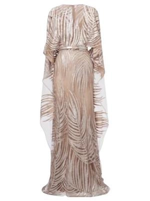 Elie Saab Embroidered Tulle Gown With Cape Sleeves - Nude