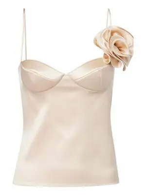 Magda Butrym Floral Appliqué Silk-blend Satin Top - Nude