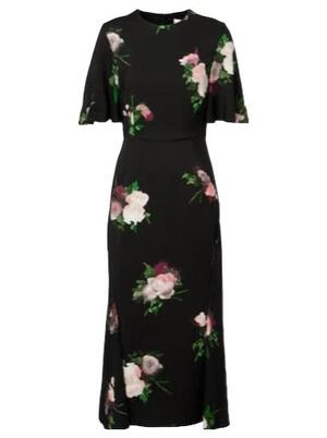 Erdem Floral Print Fitted Midi Dress - Black