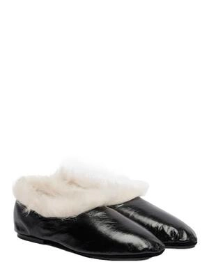 JIL SANDER Shearling-trimmed Leather Slip-on Loafers - Black