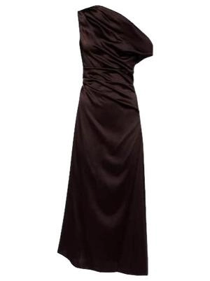 Staud Phare Silk-blend Satin One-shoulder Draped Cocktail Dress - Black
