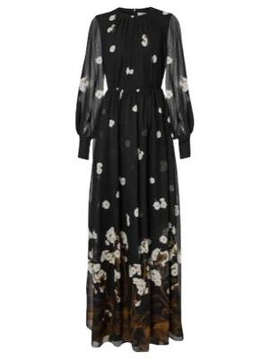 Erdem Gathered Floral Print Gown - Black